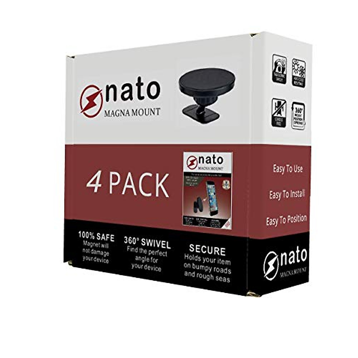 Nato Magna Mount Original [4 Pack] Universal Magnetic Cell Phone Mount for use on Any Cell Phones or Tablet - iPhone X 8 7s 6s Plus 5s Samsung Galaxy S8 Edge S7 S6 Note 5 Note 4 - 360 Degree Swivel