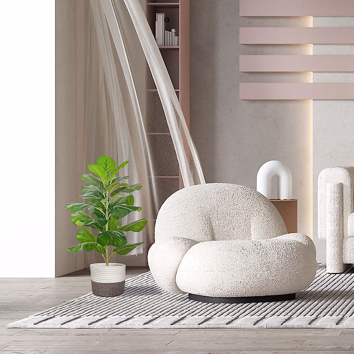 BESAMENATURE Artificial Fiddle Leaf Fig Tree/Faux Ficus Lyrata for Home Office Decoration, 30.5" Tall, with Cotton Rope Basket