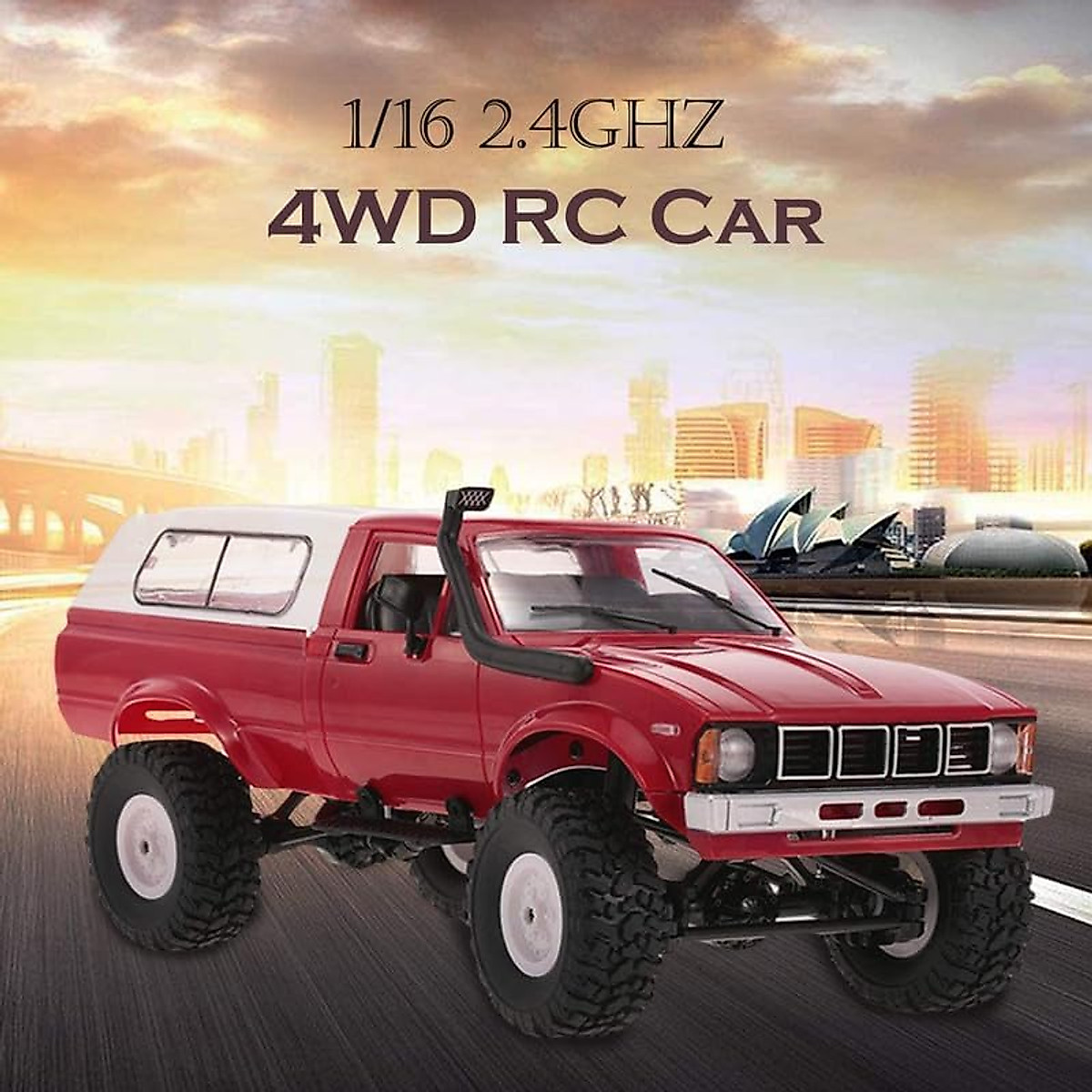 YIKESHU RC Rock Crawler WPL C24 RC Truck 4x4 1/16 RC Crawler Off Road All Terrain Car Proportional Throttle Steering Hobby RC Toy Climb Semi Truck LED Light RTR Trailer (Red)