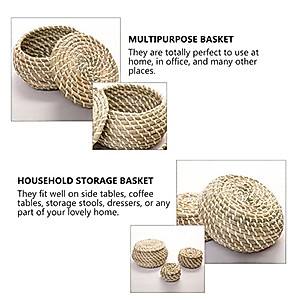Cabilock Wicker Basket with Lid Mini Straw Hand Large Woven Basket Rattan Storage Basket Box Woven Storage Baskets Small Wicker Baskets