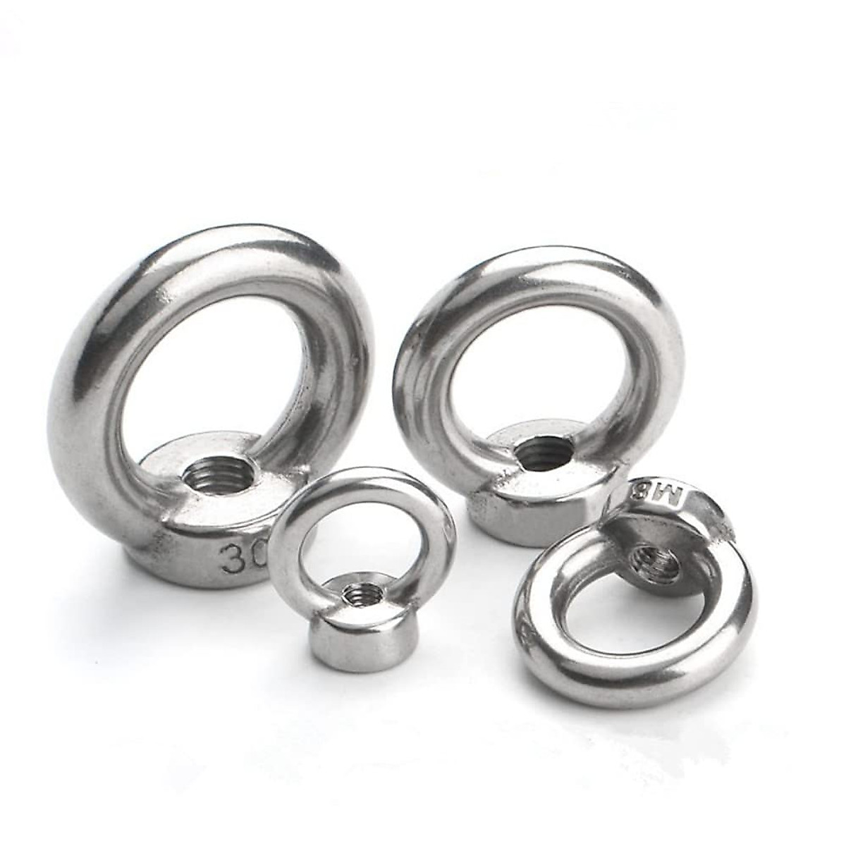 4PCS M12 Ring Lifting Eye Nuts Female Threaded Nut Fastener 304 Stainless Steel Ring Eye Bolts