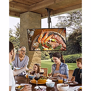 Greenstell Ceiling TV Mount with Power Outlet, TV Mount for 26-65 inch TVs, TV Ceiling Mount with 900J Surge Protection, Swivel, Tilt and 6 Height Adjustable, Max VESA 400x400mm, Holds up to 110Lbs