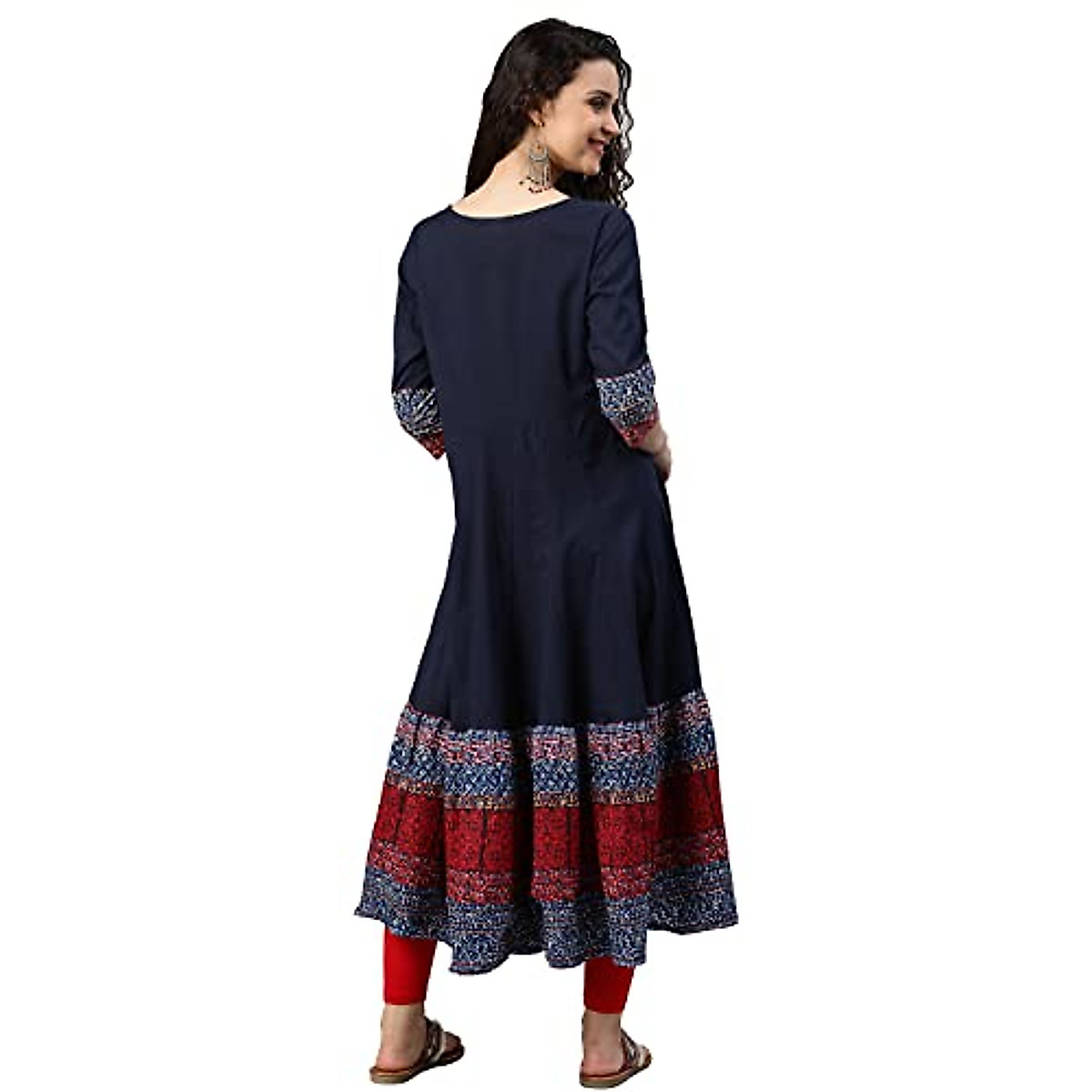 Yash Gallery Women's Cotton Embroidered Anarkali Kurta (Blue)
