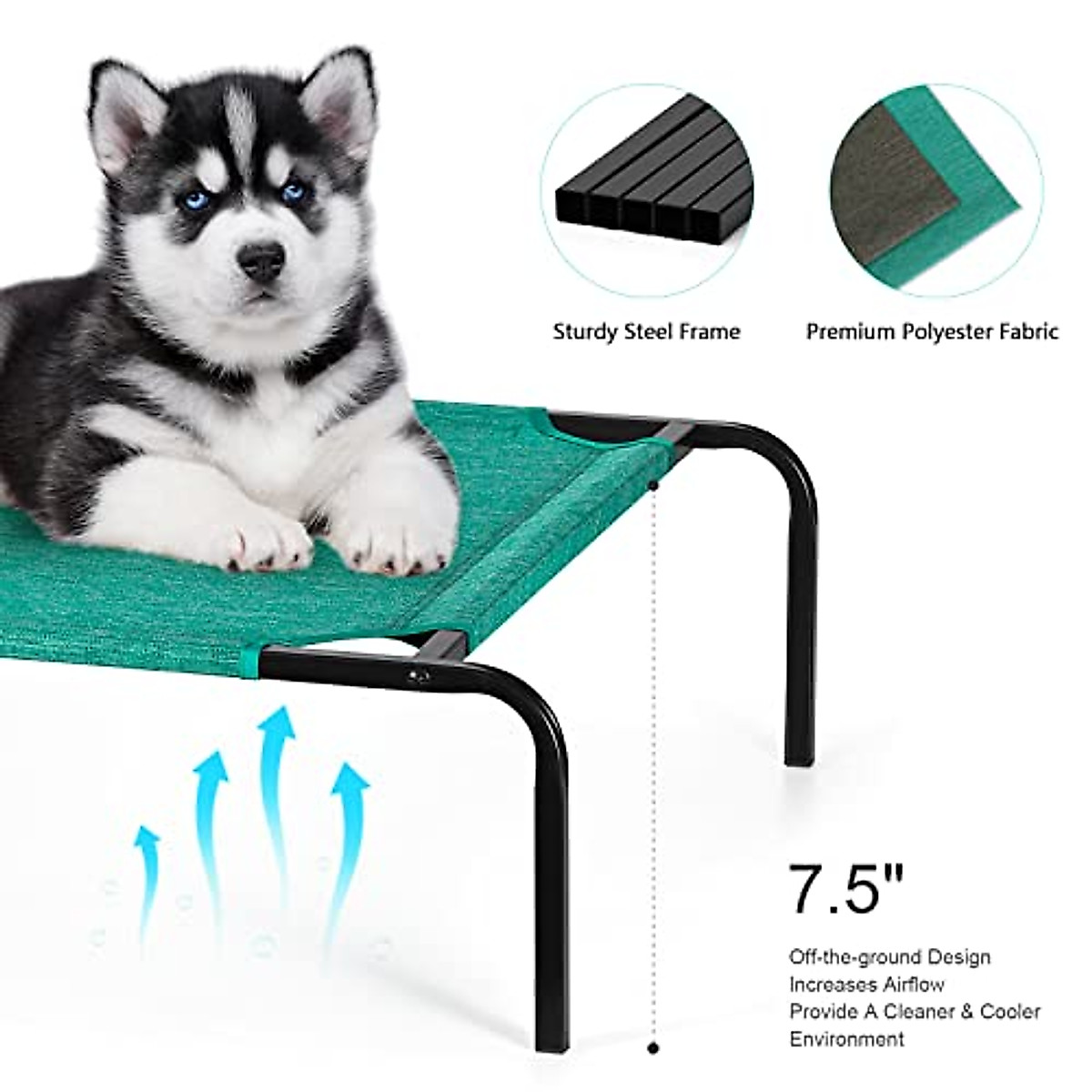Elevated Dog Bed Cooling Dog Cat Cot Indoor Outdoor Waterproof Pet Bed Portable Raised Pet Cot for Small Medium Dogs Cats, Green