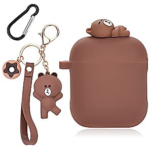 Cute AirPod Case with Bear Keychain Classic Matte Soft Silicone Protective Cover for Women and Girls Compatible with AirPods 2nd & 1st Generation Case