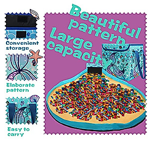 Wetrybest Portable Toy Storage Organizer and Play Mat for kids - Girls Mermaid playroom organization and storage - Building bricks bin for toys box with lid - Keep your room clean-Quick tidy up