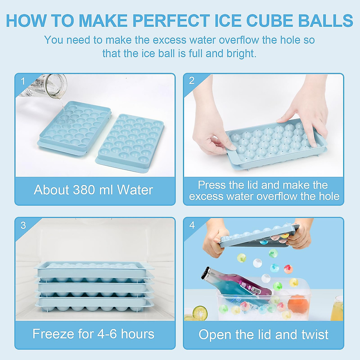 Round Ice Cube Trays,33 PCS x 3 inch Cocktails Ice Cube,Circle Ice Cube Tray with Lid and Bin,Small Ice Ball Maker Mold Sphere Ice Cube,Round Ice Cube Mold for Drinks,Coffee(Round Ice Cube Trays,Blue