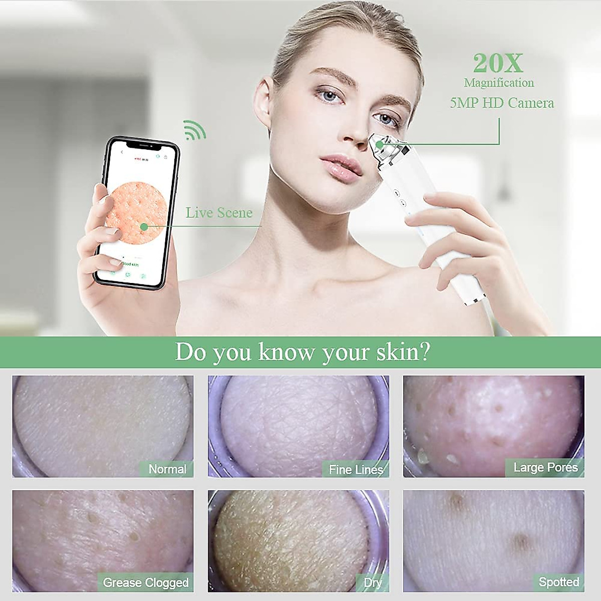 Blackhead Remover Pore Vacuum, 【[FDA Certification] 】WiFi Visible Facial Pore Cleanser with HD Camera Pimple Acne Comedone Extractor Kit with 6 Suction Heads Electric Blackhead Suction Tool