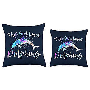 Gifts for Dolphin Lover Girls Women THIS Girl Women Teen Kids Love Dolphins Beach Throw Pillow, 18x18, Multicolor