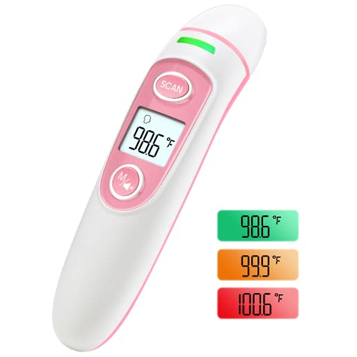 Forehead Thermometer for Adults and Kids, No-Touch Infrared Thermometer for Fever with LCD Display and Memory Function, Ideal for Family Use - Pink