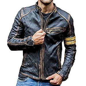 Mens Vintage Cafe Racer Motorcycle Distressed Biker Real Leather Jacket (as1, alpha, m, regular, regular, PD3, Medium)