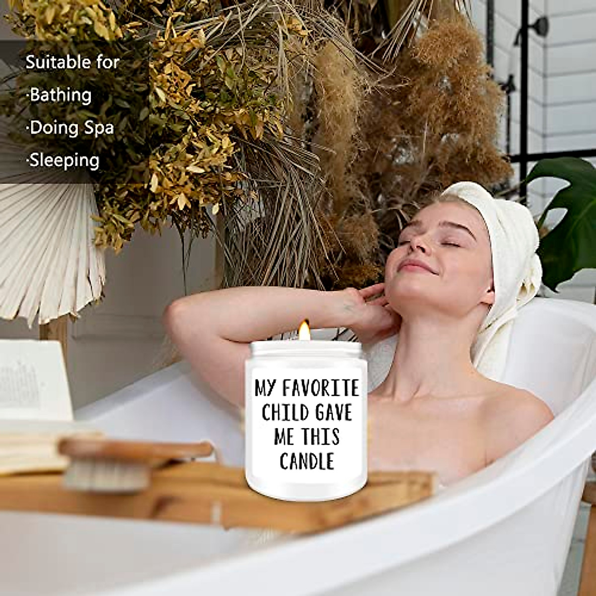 Gifts for Mom, Birthday Gifts for Mom from Daughter Son, Funny Mothers Day Thanksgiving Christmas Gifts for Mom New Mom First Time Mom Grandma- My Favorite Child Gave Me This Candle (White, Lavender)