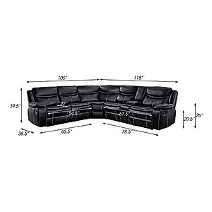 Lexicon Warrenton Leather Gel Matched 3-Piece Sectional Manual Reclining Sofa with Right Console, 105" x 118", Black
