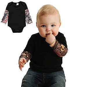 PAUBOLI Baby Fake Tattoo Sleeve T-Shirt Bodysuit Cool Bike Party Custome(12-18 Month, Black)