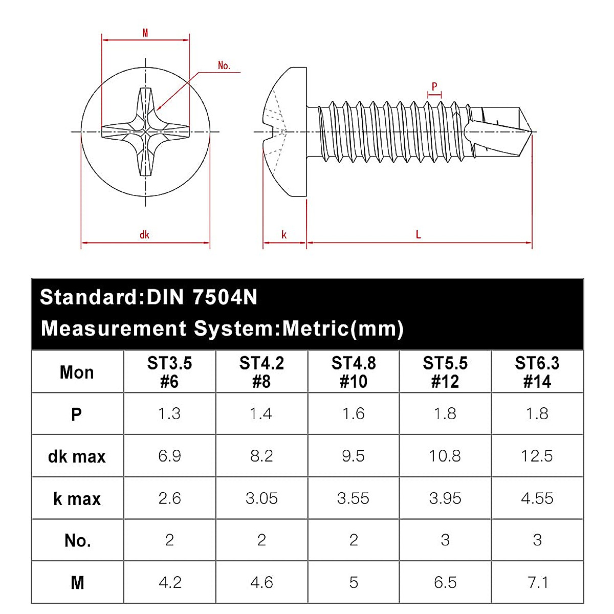 #6 x 1/2" Pan Head Self Drilling Screws, Phillips Drive, 410 Stainless Steel Sheet Metal Screws,Self Tapping, Dovetail, Pack of 100