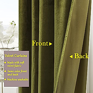 Timepr Olive Green 90 inches - Luxury Soft Velvet Curtains Light Filtering Privacy Thermal Insulated Grommet Backdrops for Living Room/Dining/Sliding/Glass Door, W52 x L90, Olive Green, 2 Panels