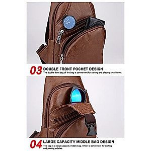 successthop Leather Sling Backpack with USB Charging Port Multi-pocket Chest Bag Travel Gym Sport Hiking (Brown)