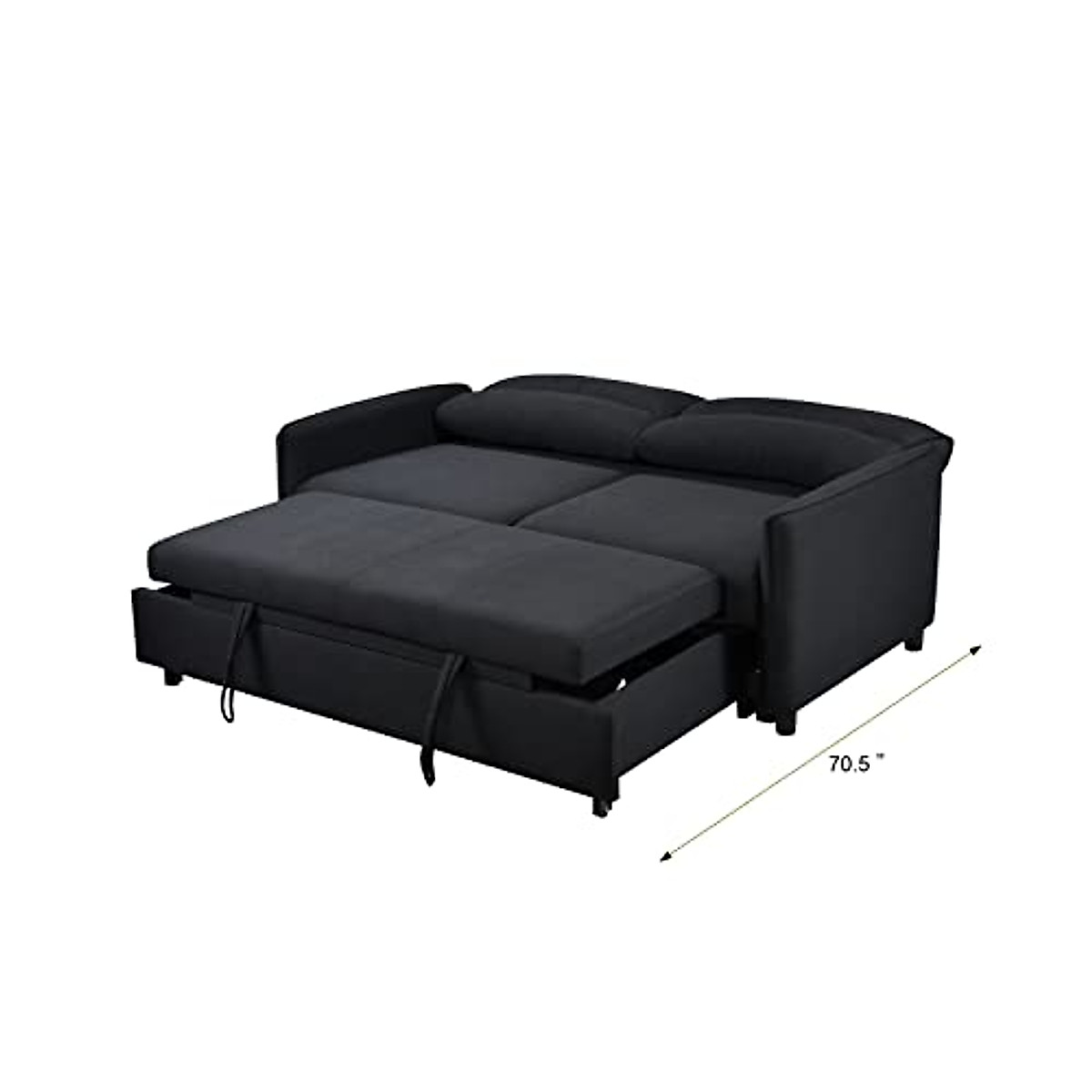 ERYE 3-in-1 Tufted Futon Loveseat Convertible Sleeper Bed W/Pull Out Sleep Daybed, Functional Reclining Backrest Love Seat Sofa & Couch for Living Room Sofabed, Queen, Black W/ 2 Pillows