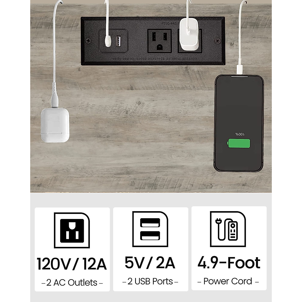 TUTOTAK Set of 2 End Table with Charging Station, Side Table with USB Ports and Outlets, Nightstand, 3-Tier Storage Shelf, Sofa Table for Small Space TB01BG0422