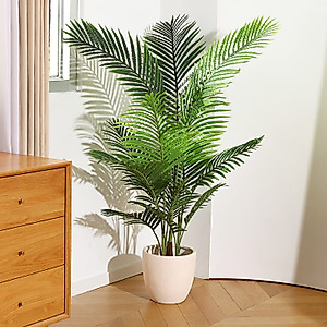 Fopamtri Artificial Areca Palm Plant 4.6 Feet Fake Palm Tree with 15 Trunks Faux Tree for Indoor Outdoor Modern Decor Feaux Dypsis Lutescens Plants in Pot for Home Office Housewarming Gift, 2 Pack