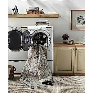 BoutiqueRugs Nisa Oriental Medallion Large Area Rug - Farmhouse Traditional Floral Carpet for Living Room - Machine Washable - Sage, Green, Rust - 7'6" x 9'6" (8x10 Area Rug)