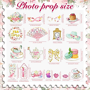 Tea Party Decorations, Floral Lets Partea Photo Booth Frame with 20 Pcs Tea Party Photo Booth Props Garden Party Decorations for Women Tea Party Theme Bridal Shower Birthday Party Supplies