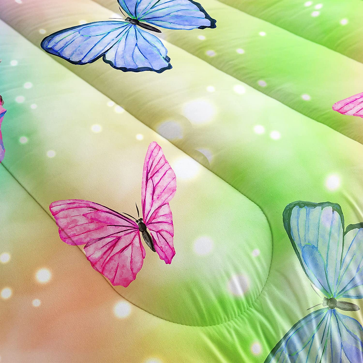 Datura home Bedding Comforter Set Rainbow Watercolor Butterfly Printed Pattern Quilt with 1 and 2 Pillowcases for Girls Bedroom All Season(Butterfly Full) Full 80x90inches