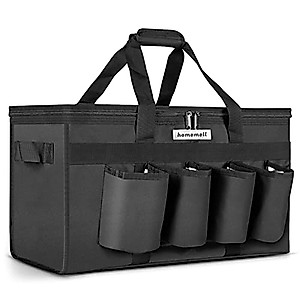 Homemell Large Insulated Bag with Drink Holder Reusable Grocery Bags to Keep Pizza and All Items Hot, Cold and Frozen - Black Collapsible Cooler, Thermal Bag for Travel and Food Transport
