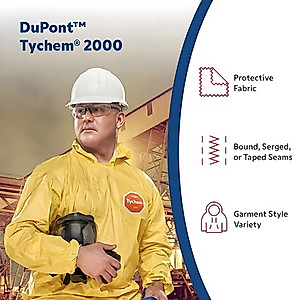 DuPont Tychem 2000 QC127S Disposable Chemical Resistant Coverall with Hood, Elastic Cuff and Serged Seams, Yellow, X-Large (Pack of 12)