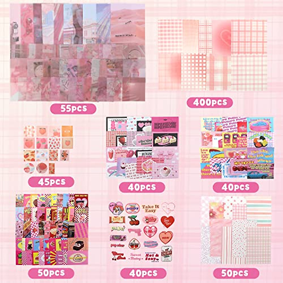 720 Sheets Scrapbook Paper & Stickers Pink Aesthetic Scrapbook Kit Journaling Scrapbooking Supplies Washi Scrapbook Sticker Paper Kawaii Craft Paper Note Paper Cute Heart Stickers for Kids Teen Girls