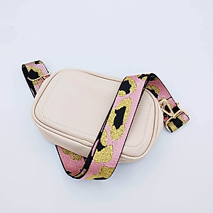 Wide Pink Leopard Handbag Strap Replacement Adjustable Shoulder Bucket Cross-body Purse Guitar Straps For Women