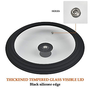FOCCTS Universal Lid for Pots and Pans, Tempered Glass Skillet Lid, Universal Pan Lid Frying Pan Lid with Heat Resistant Silicone Rim, One Size Fits 10", 11" and 12"