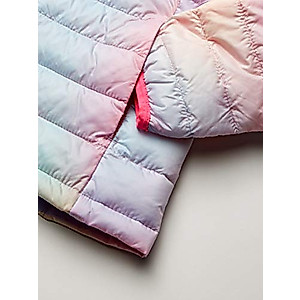 Amazon Essentials Girls' Lightweight Water-Resistant Packable Hooded Puffer Jacket, Pink Ombre, Small