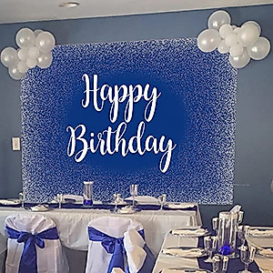 Royal Blue Happy Birthday Backdrop Adults Mans Boys Bday Party Banner Silver Glitter Spots Photography Background Table Wall Decorations Photo Shoot Booth Studio Props