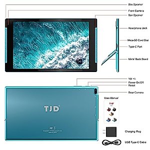 TJD 10.1 inch Tablet,Android Tablets,2GB RAM 32GB ROM, Quad Core Processor, HD IPS Screen, 2.0MP Front+5.0MP Rear Camera,Google Tablet, Wi-Fi, Bluetooth, MT-1011QU, Blue