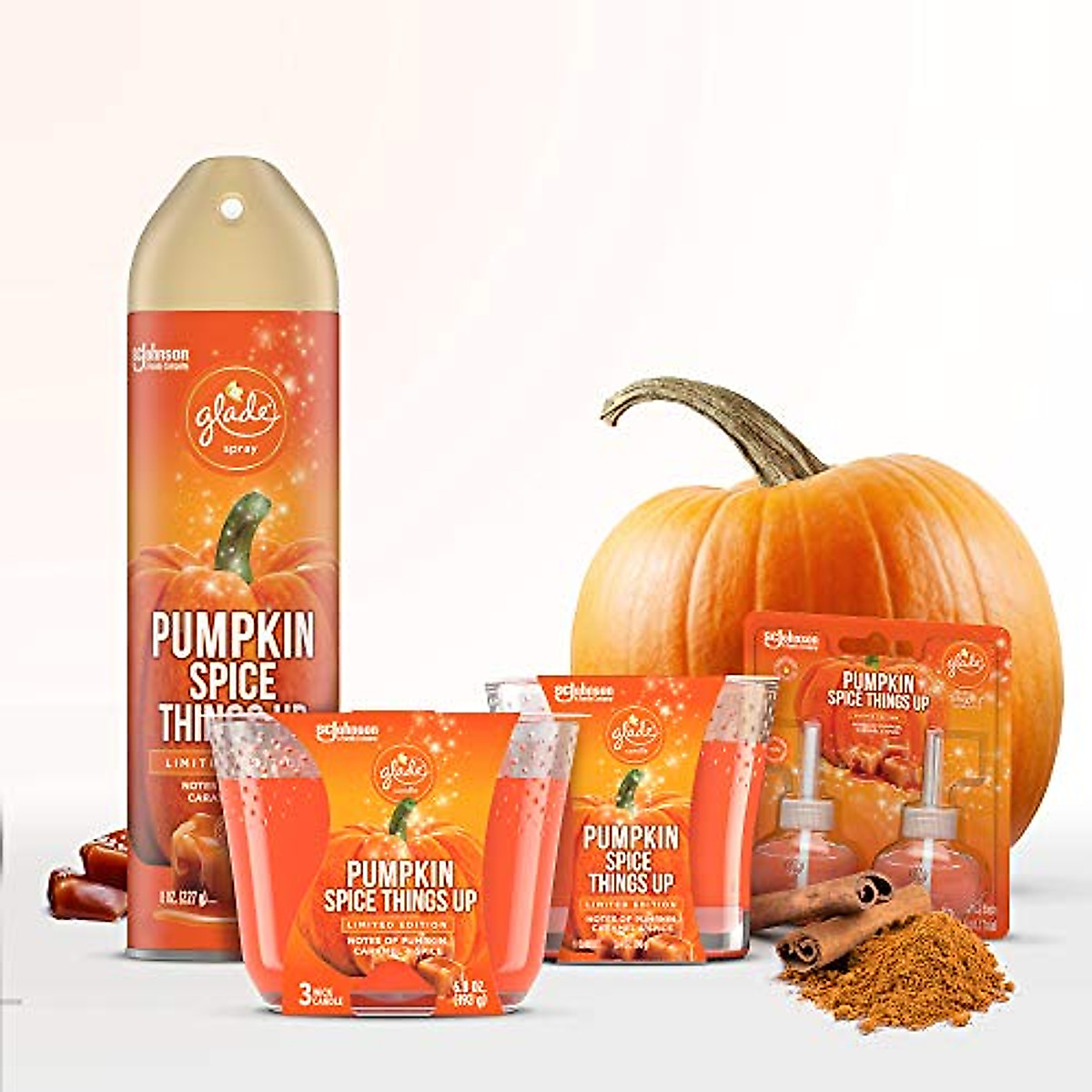 Glade Candle Pumpkin Spice, Fragrance Candle Infused with Essential Oils, Air Freshener Candle, 3-Wick Candle, 6.8 Oz