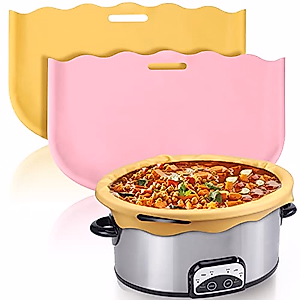 XANGNIER 2 Pack Silicone Slow Cooker Liners for 6,7,8 Quarts Crockpot, Reusable Silicone insert,Leakproof & Easy Clean,Cooking Bags for Oval or Round crock pot,Slow Cooker Accessories（Pink+Yellow）
