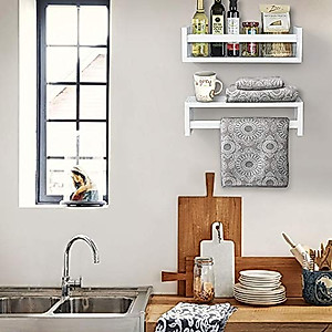 ZGZD White Floating Shelves Wall Shelf for Kitchen Spice Rack or Bathroom Organizer, Set of 2