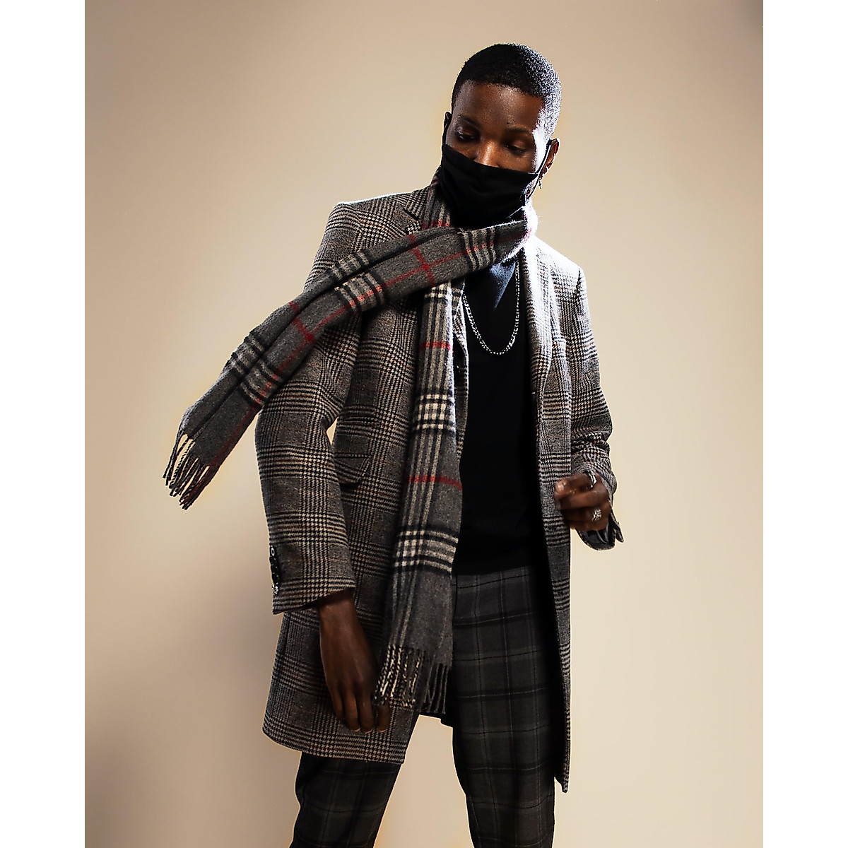 Achillea Classic Plaid Check Cashmere Feel Winter Scarf (Classic Grey Plaid)