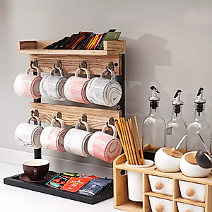 X-cosrack Rustic Countertop Coffee Mug Rack Holder with Wire Stand,2 Tier Wall Mounted Rack Holder for Coffee Mug Cups, Display Organizer Hook for Home & Kitchen,Hold 8 Mugs