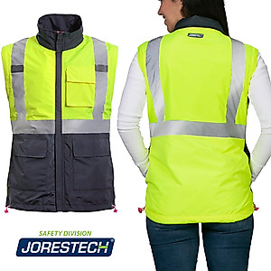 JORESTECH Safety 4-in-1 Windbreaker Reversible Gray Fitted Jacket Reflective High Visibility with Removable Sleeves JK-05 Small