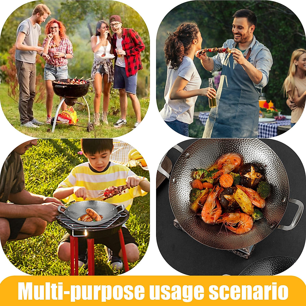 SHITOOMFE Mini Wok Stainless Steel Wok, 9 inch Dual-Handled Mini Wok, Nonstick Round Bottom Wok, Thick Induction Wok for Stir-Fry, Soups and Pastas