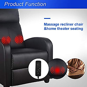 Polar Aurora Massage Recliner Chair PU Leather Vibratory Massage Function Theater Chair Ergonomic Lounge for Living Room(Black)