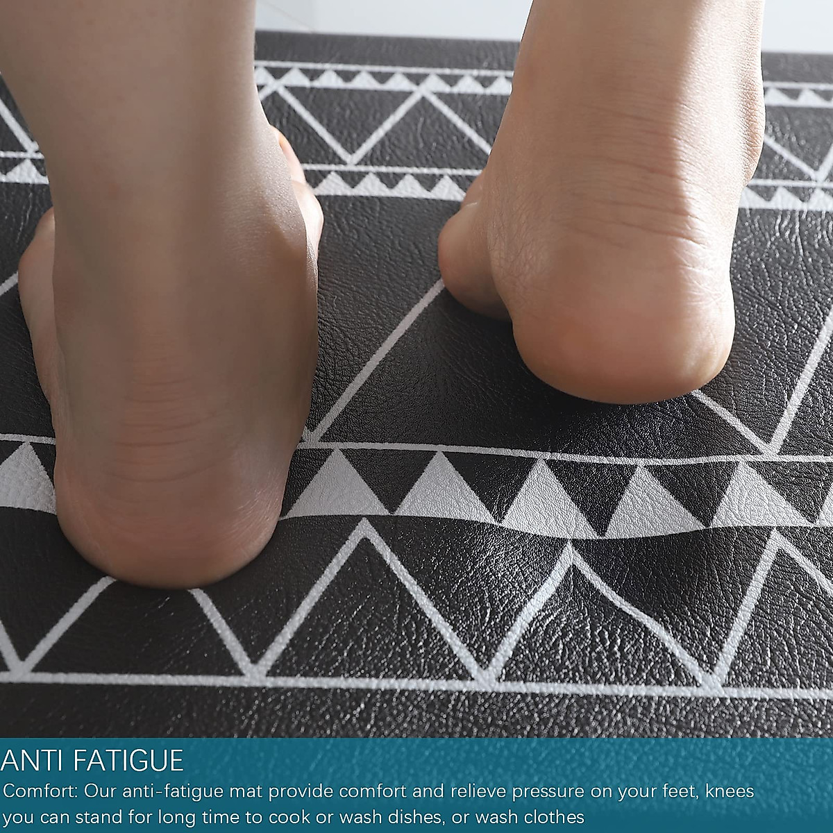 ZebraSmile Set of 2 Boho Cushioned Kitchen Mat, Slow Rebound Anti Fatigue Kitchen Floor Mat Non Skid Waterproof Boho Kitchen Rug Set, Comfort Standing Mat for Kitchen Black, 17X32 Inchens