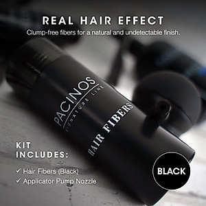 Pacinos Hair Fiber Kit - Conceal Thinning Hair Instantly with Fiber Hold Spray - Black