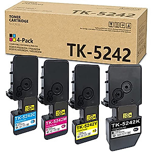 TK-5242 (TK5242) 4-Pack Toner: NUC Compatible TK5242K TK5242C TK5242M TK5242Y Toner Cartridge Replacement for Kyocera ECOSYS P5026cdw M5526cdn M5526cdw Printer (Black/Cyan/Magenta/Yellow)