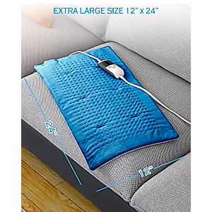 Boncare® LCD Digital Control 12” x 24” Heating Pad for Cramps and Back Pain Relief with Auto Shut off Large Size 6 Temperature Settings 6 Timers Super Soft Velvet Moist/Dry Hot Heat Pad (Blue)