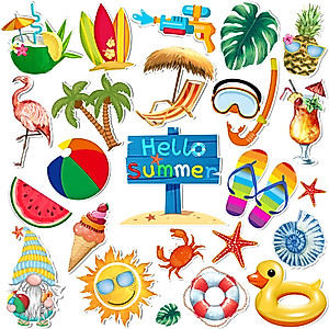Summer Beach Magnetic Refrigerator Decoration Car Magnets 22 Pcs, Decorative Tropical Hawaiian Luau Door Stickers Fridge Protector Car Decals, Palm Tree Pool Mailbox Cruise Door Decors (Beach)