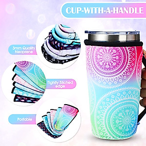 Boao 12 Pieces Reusable Iced Coffee Cup Sleeve Insulator Neoprene Beverages Cup Cover Holder for Tumbler Cup Hot Cold Drinks, with Handle(32 Ounce (pack of 1), Vintage Style)