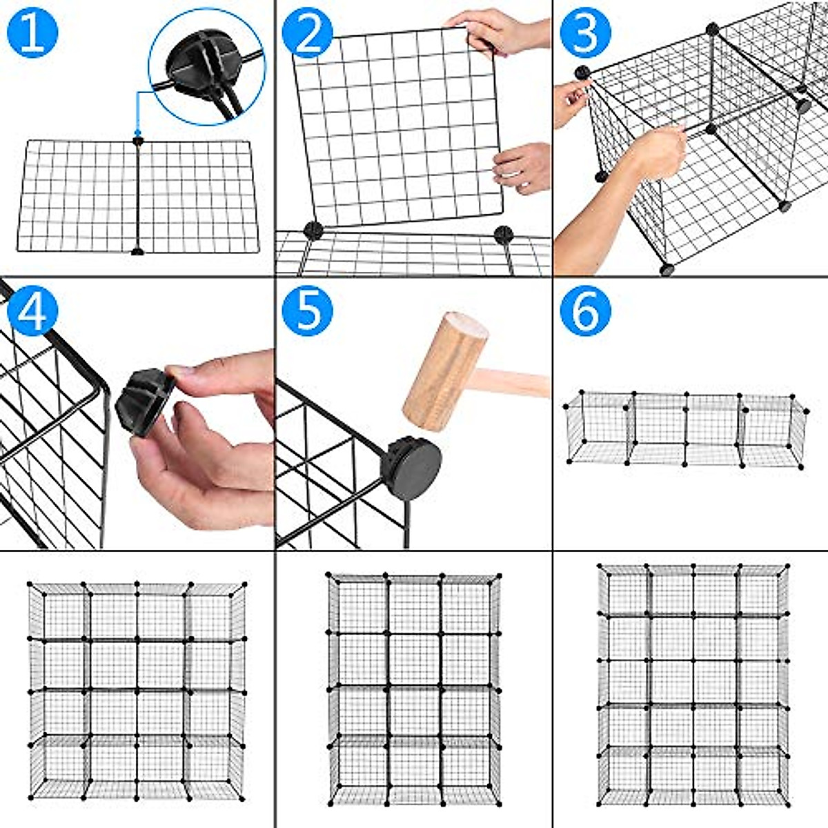 20pcs Cube Storage Organizer, DIY Cube Closet Wardrobe Shelving,Wire Cube Grid Bookshelf, Modular Metal Show Case Rack, Black